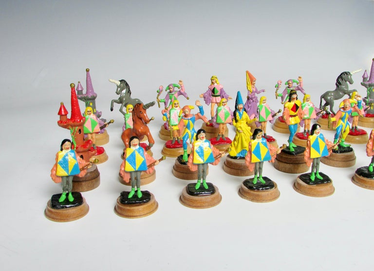 Hand Painted Fantasy Chess Pieces with Kings Queens Jesters Castles ...