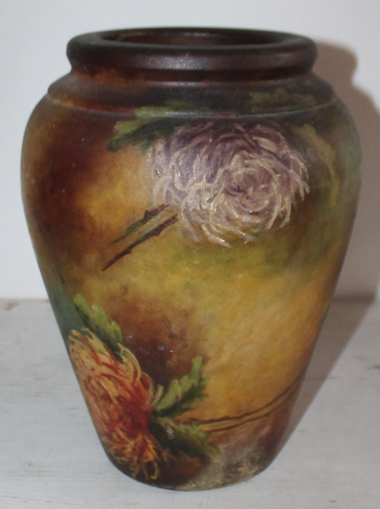 Hand Painted Floral Pottery Bauer Vase For Sale at 1stDibs