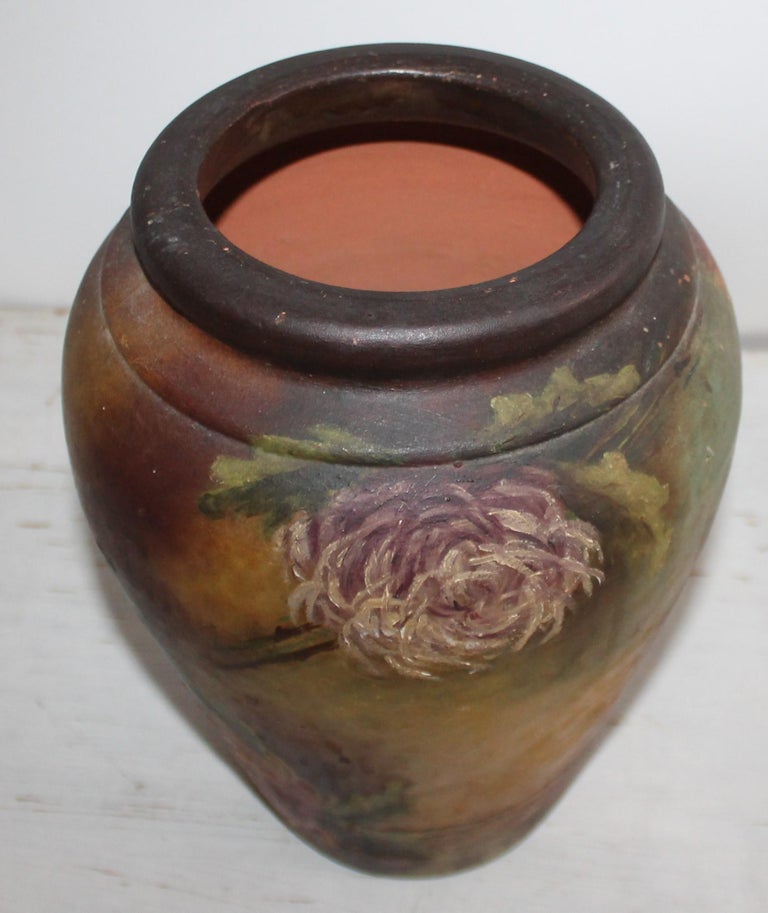 Hand Painted Floral Pottery Bauer Vase For Sale at 1stDibs