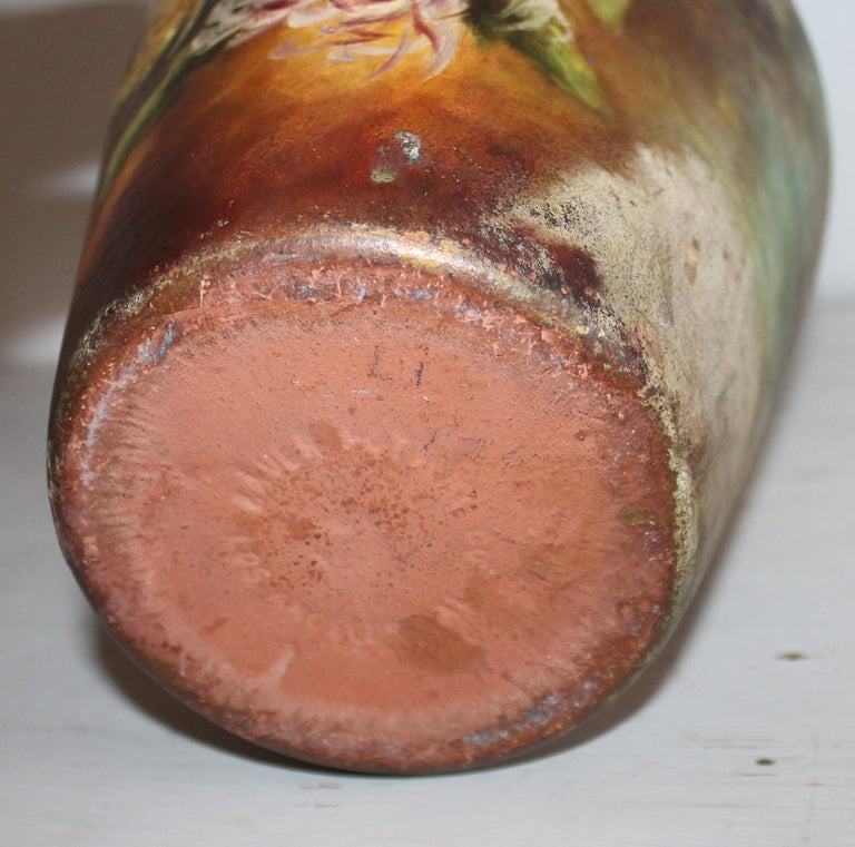 Hand Painted Floral Pottery Bauer Vase For Sale at 1stDibs