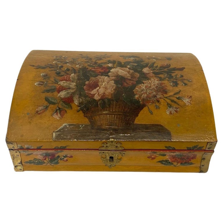 Hand Painted Floral Wig Box For Sale at 1stDibs