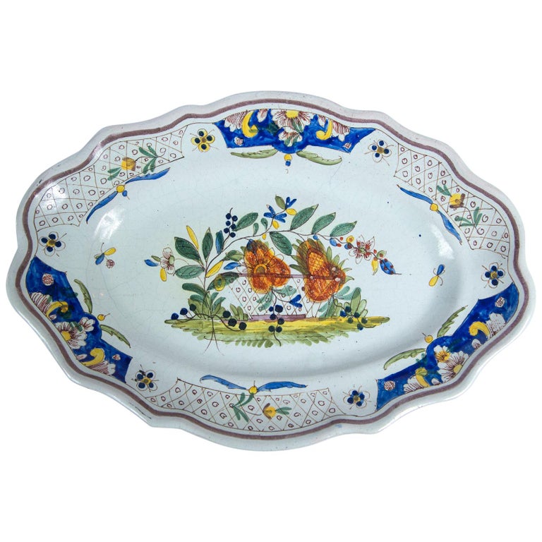 Hand Painted French Faience Platter, Early 19th Century at 1stDibs