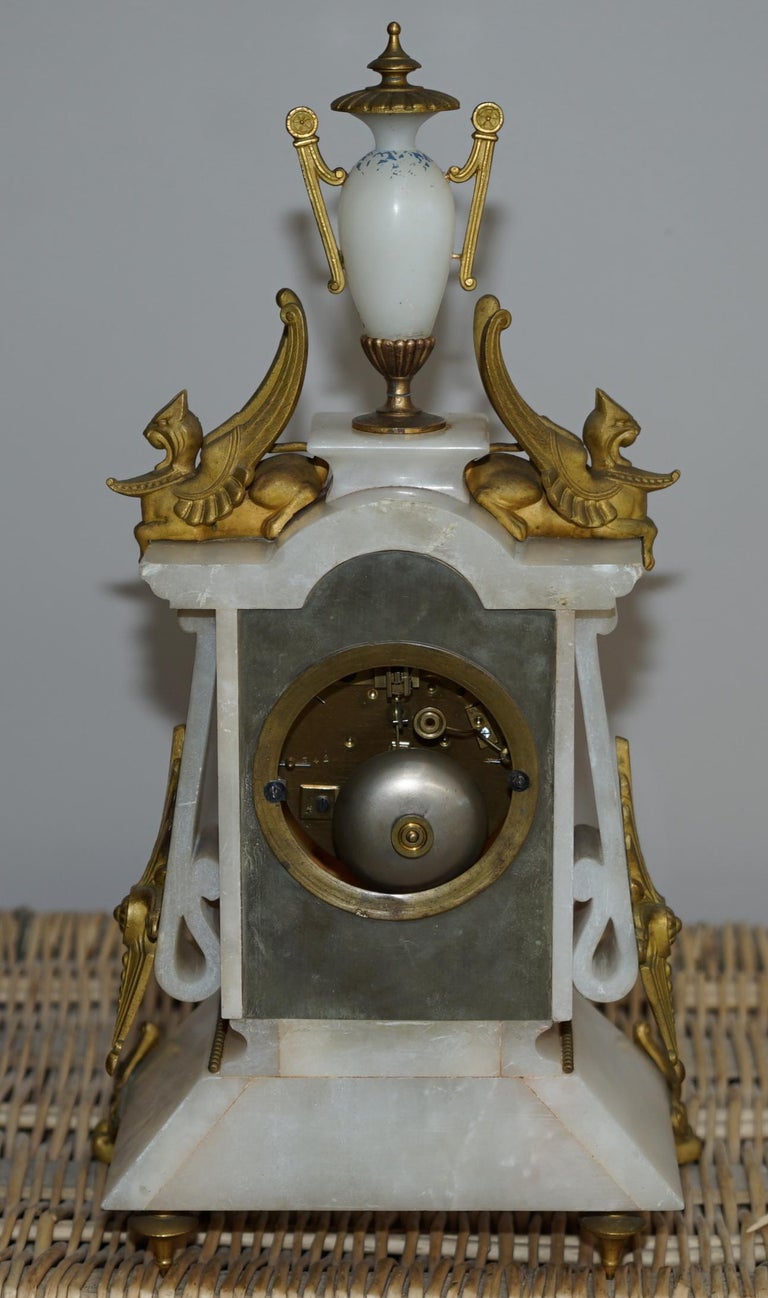 Hand Painted and Gold Gilt French circa 1850 Victorian Alabaster Mantle Clock at 1stDibs