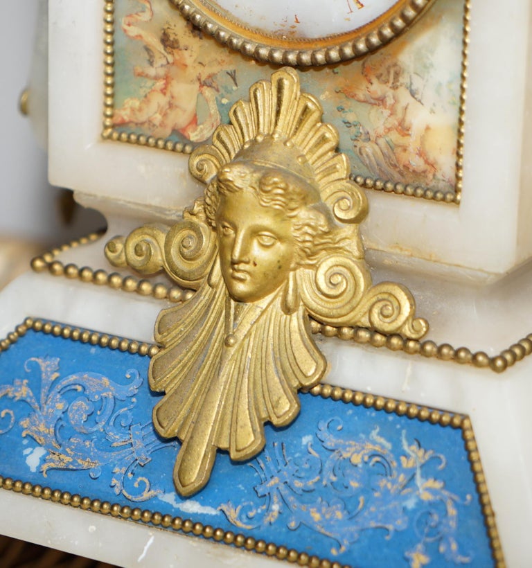 Hand Painted and Gold Gilt French circa 1850 Victorian Alabaster Mantle ...