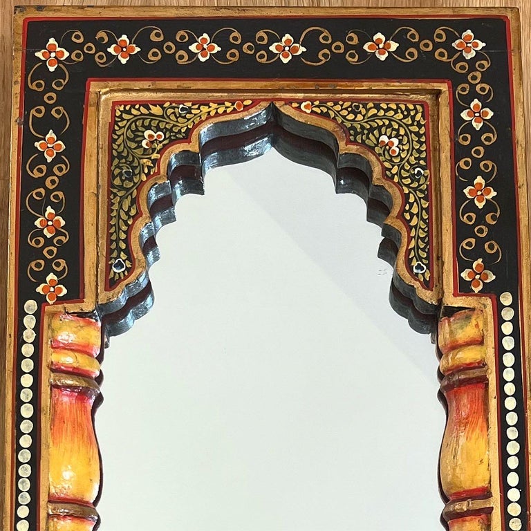 Hand-Painted Indian Archway Mirror, 1940s For Sale at 1stDibs
