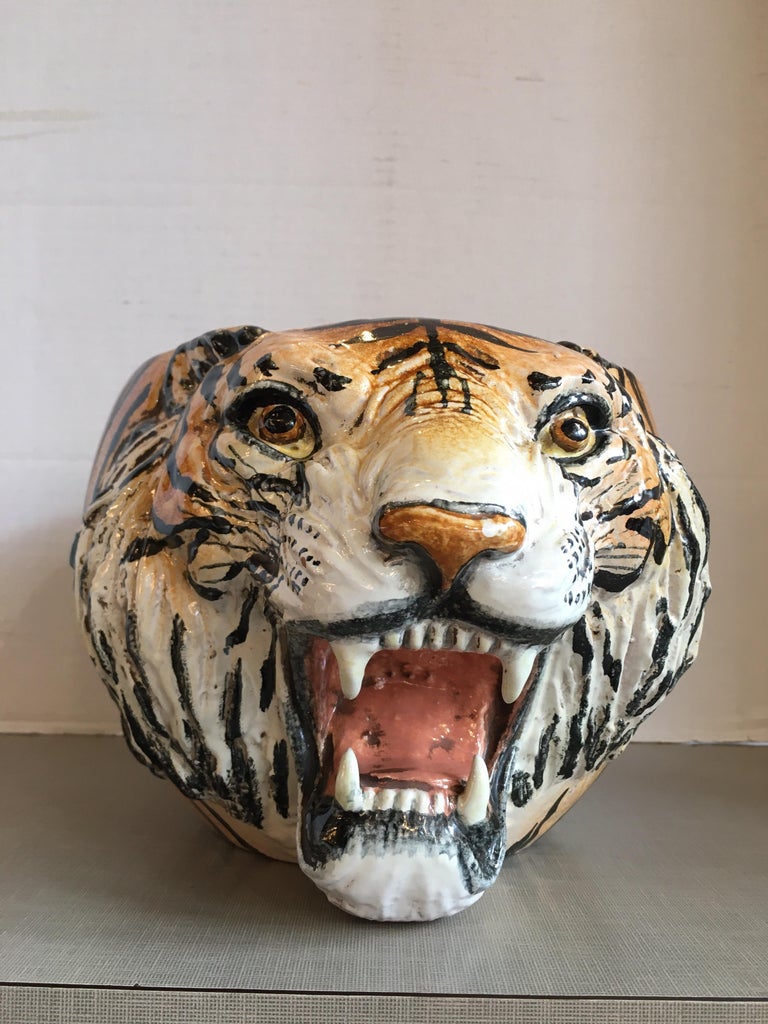 Hand Painted Italian Ceramic Tiger Planter at 1stDibs | tiger head ...