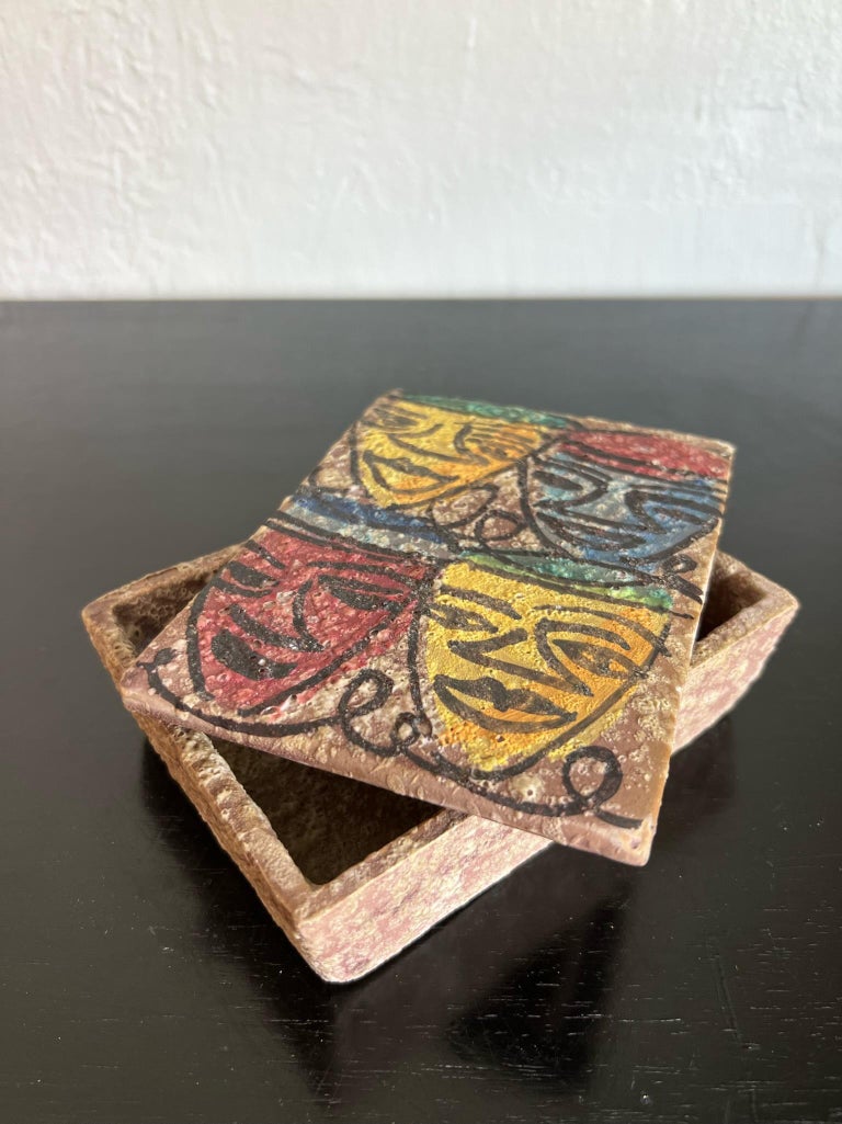 Hand Painted Italian Lava Glazed Ceramic Box For Sale at 1stDibs