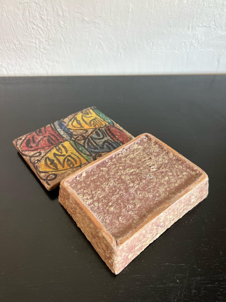 Hand Painted Italian Lava Glazed Ceramic Box For Sale at 1stDibs