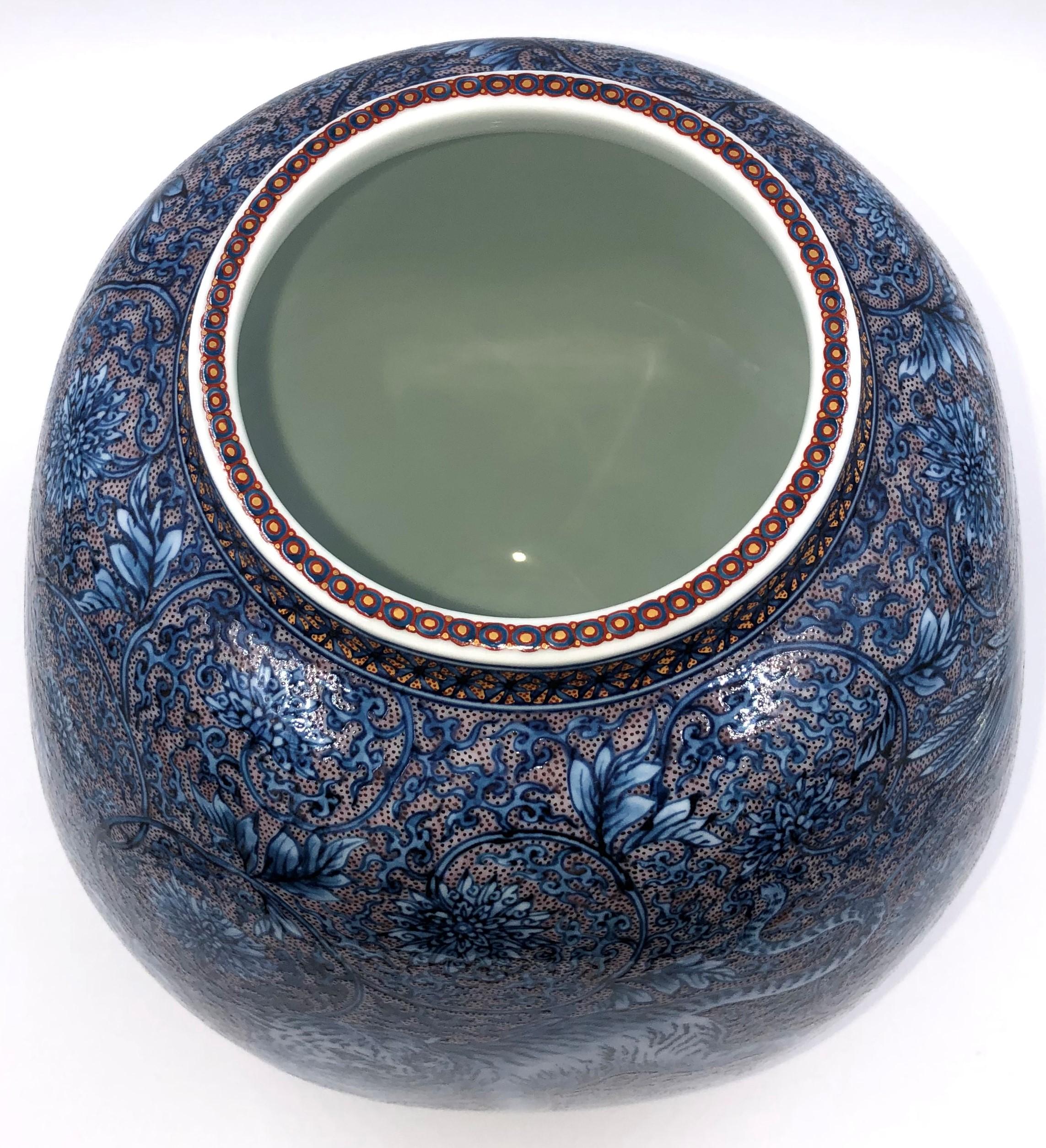 Hand Painted Japanese Blue Porcelain Vase by Contemporary Master Artist ...