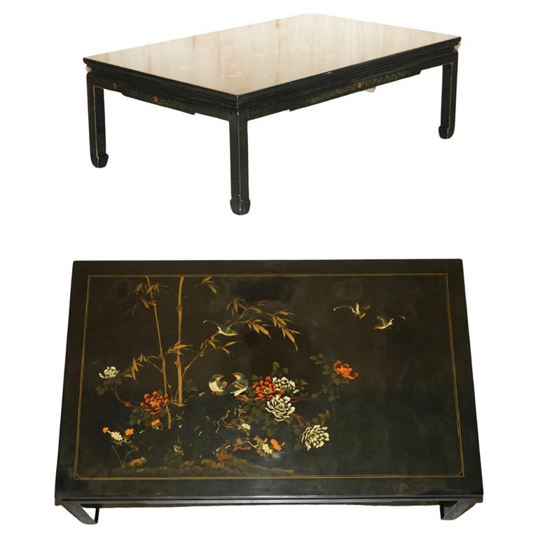 Hand Painted Lacquered Chinese Chinoiserie Oriental Bird Coffee ...