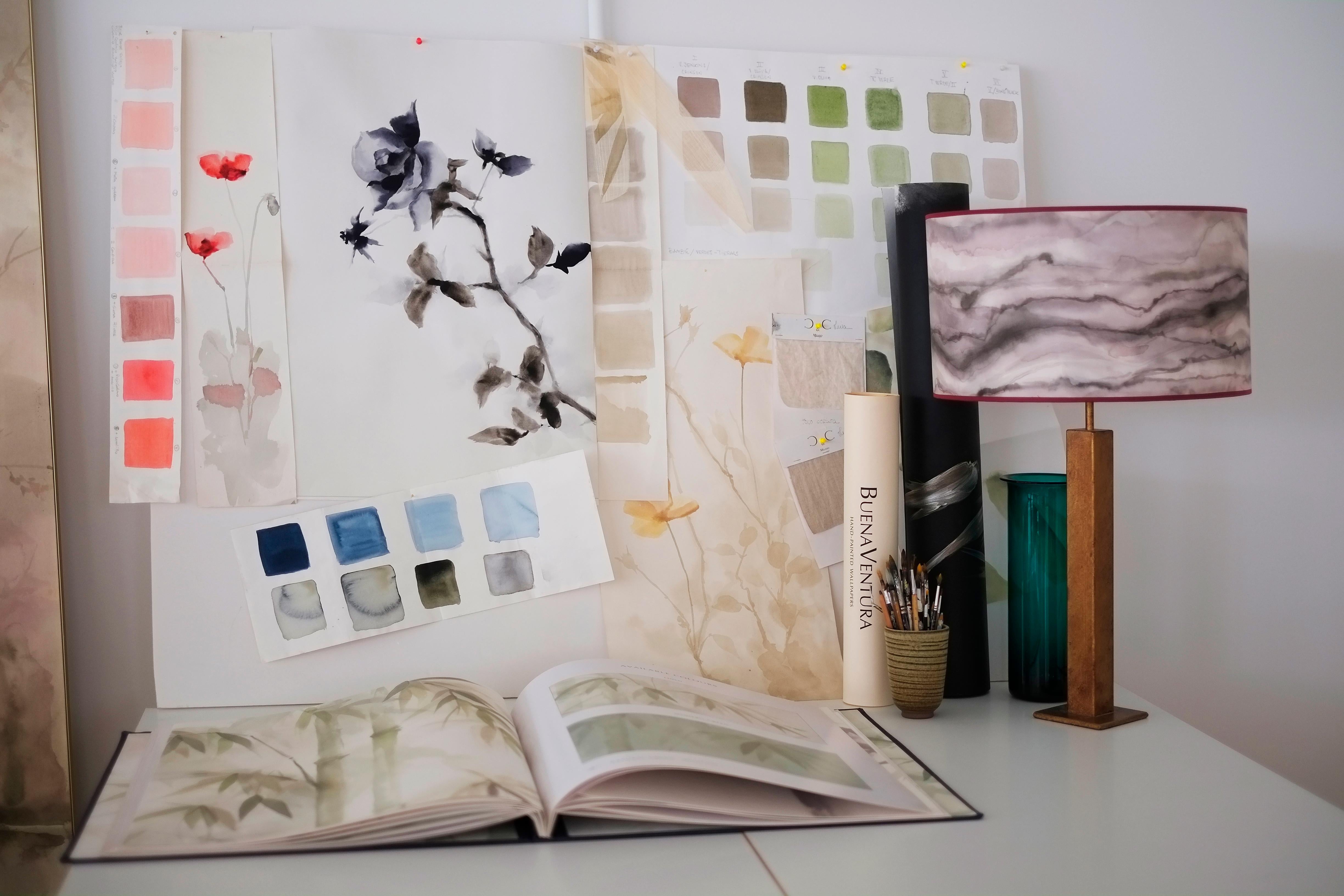 Hand Painted Wallpaper -Bicho Palo Lampshades For Sale at 1stDibs