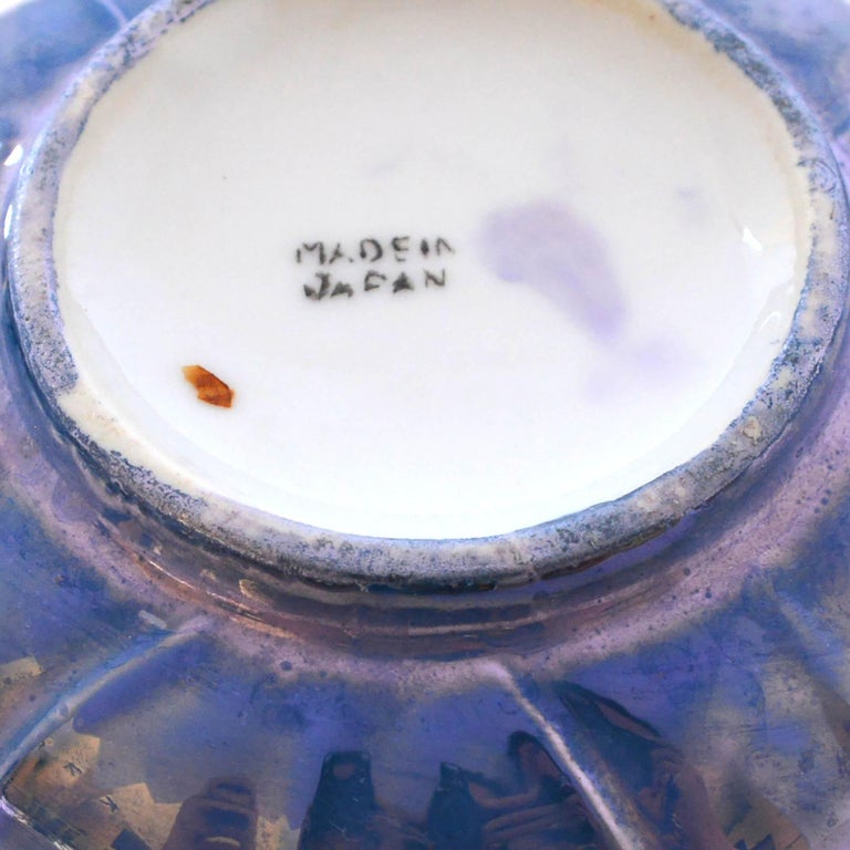 Hand Painted Lotus Designed Bowl Lusterware Blue For Sale at 1stDibs