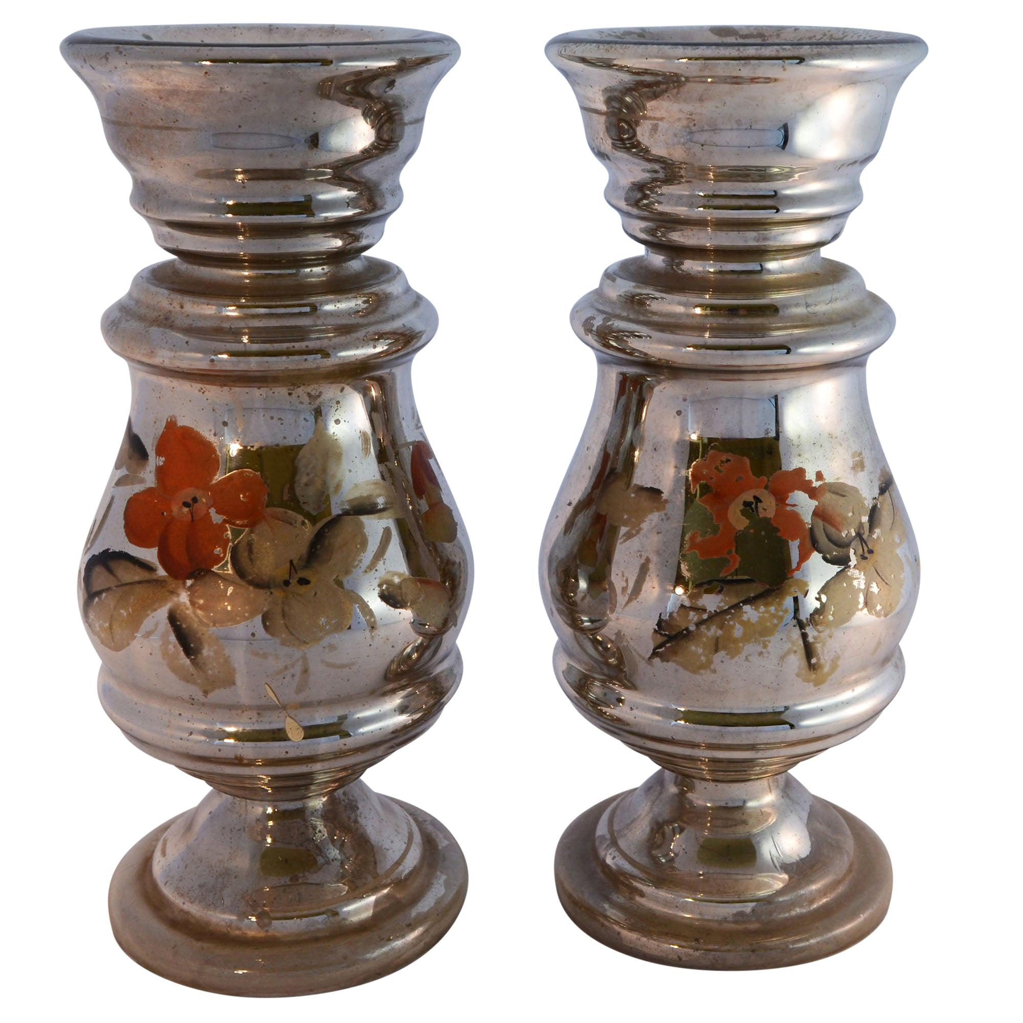 Pair of Mercury Glass Candlesticks For Sale at 1stdibs