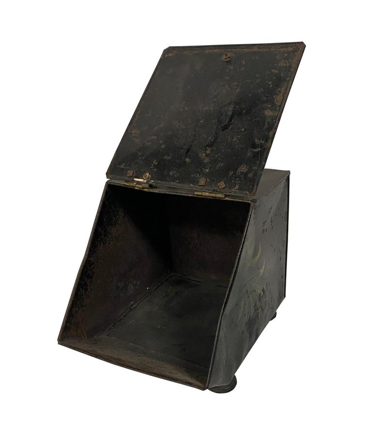Hand Painted Metal and Brass Coal and Ash Box For Sale at 1stDibs
