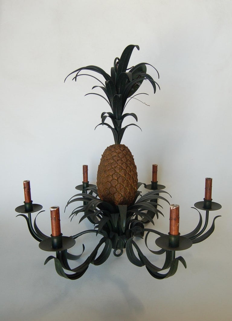 Hand Painted Metal Figural Pineapple Chandelier Light Fixture at ...
