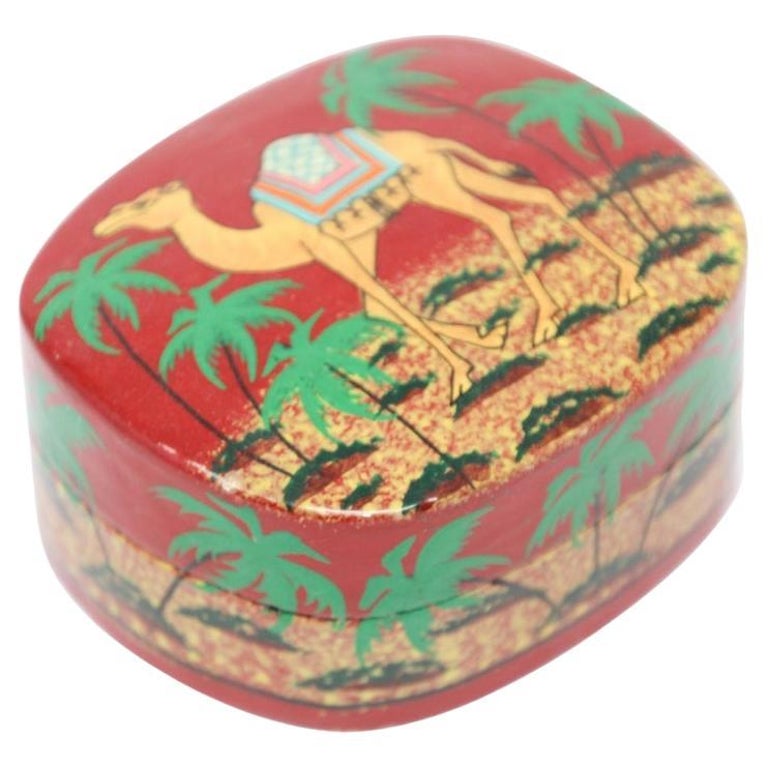 Hand Painted Middle Eastern Lacquer Box with Camel For Sale at 1stDibs