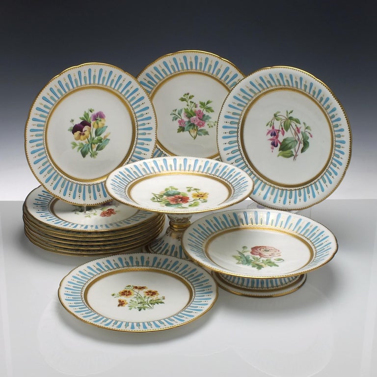 Hand Painted Minton Botanical Dessert Service, circa 1880 at 1stDibs