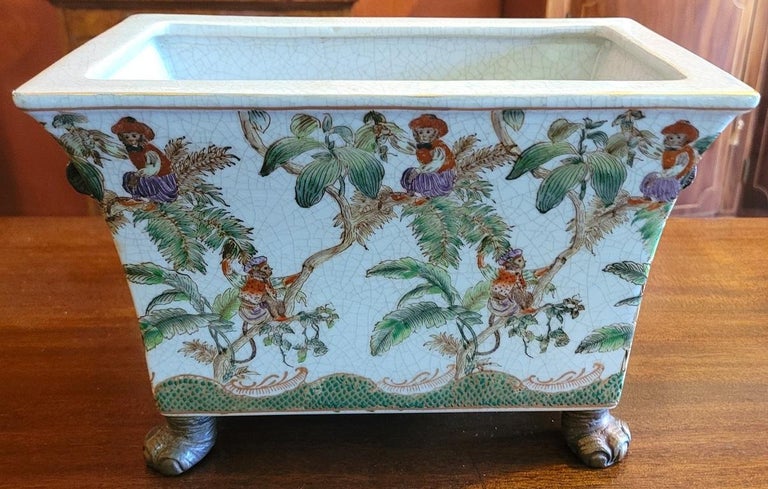 Hand Painted Monkey and Elephant Jardiniere at 1stDibs