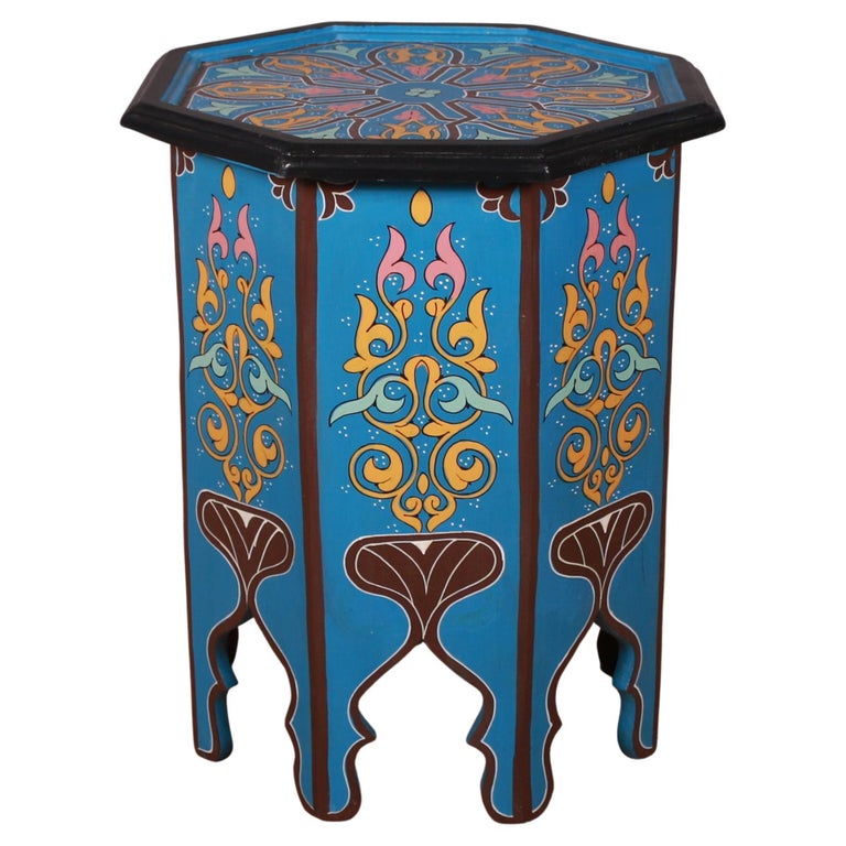 Hand-Painted Moroccan Moorish Style Side Table For Sale at 1stDibs