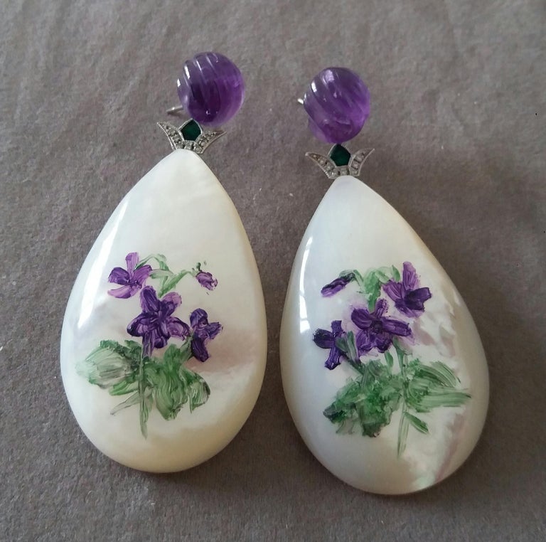 Hand Painted Mother of Pearl White Gold Diamond Enamel Carved Amethyst ...
