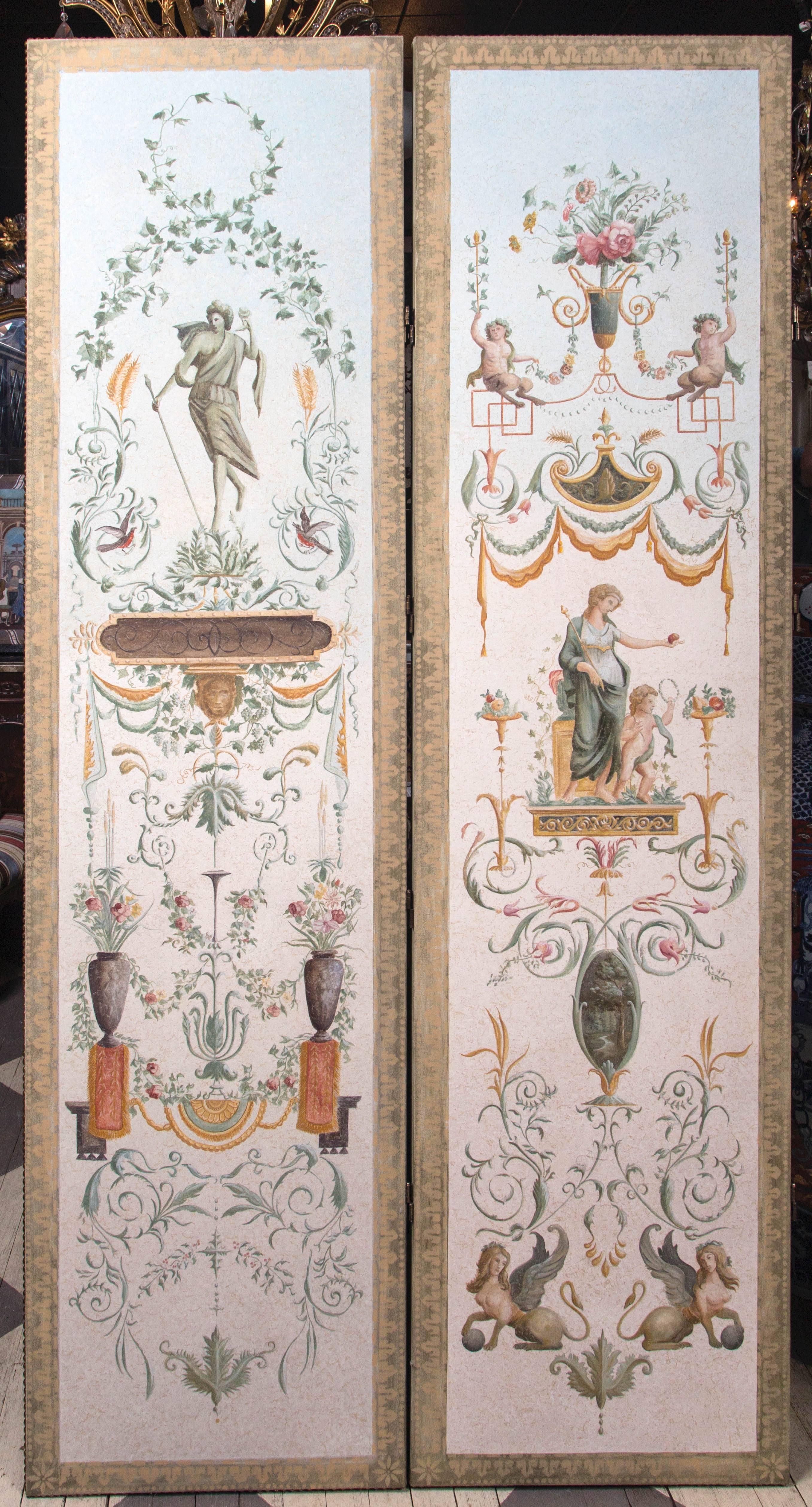 Hand-Painted on Canvas Five-Panel Screen at 1stDibs