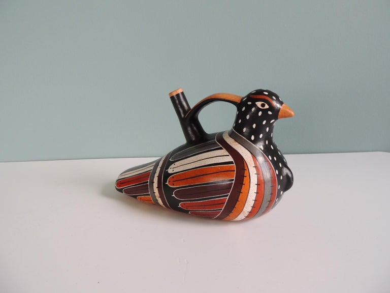 Hand Painted Peruvian Terracotta Bird Vase For Sale at 1stDibs
