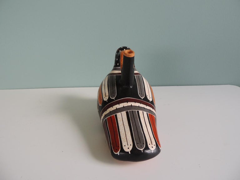 Hand Painted Peruvian Terracotta Bird Vase For Sale at 1stDibs