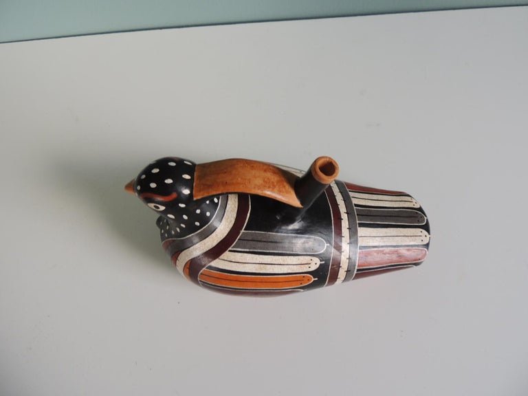 Hand Painted Peruvian Terracotta Bird Vase For Sale at 1stDibs