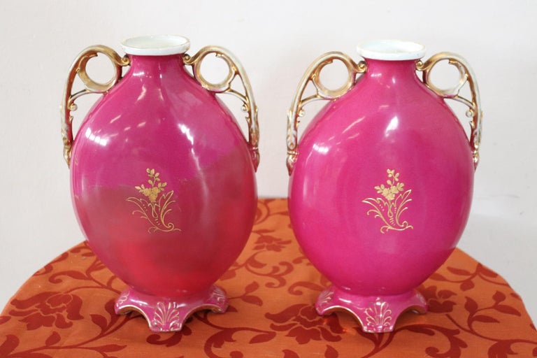 Hand Painted Porcelain Pair of Vase by Victoria Carlsbad Austria, 1895 ...