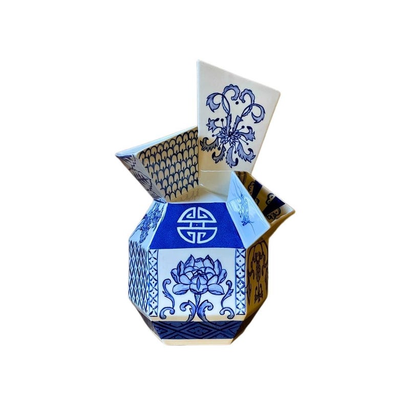 Hand Painted Porcelain Tulip Vase with Chinese Patterns For Sale at 1stDibs