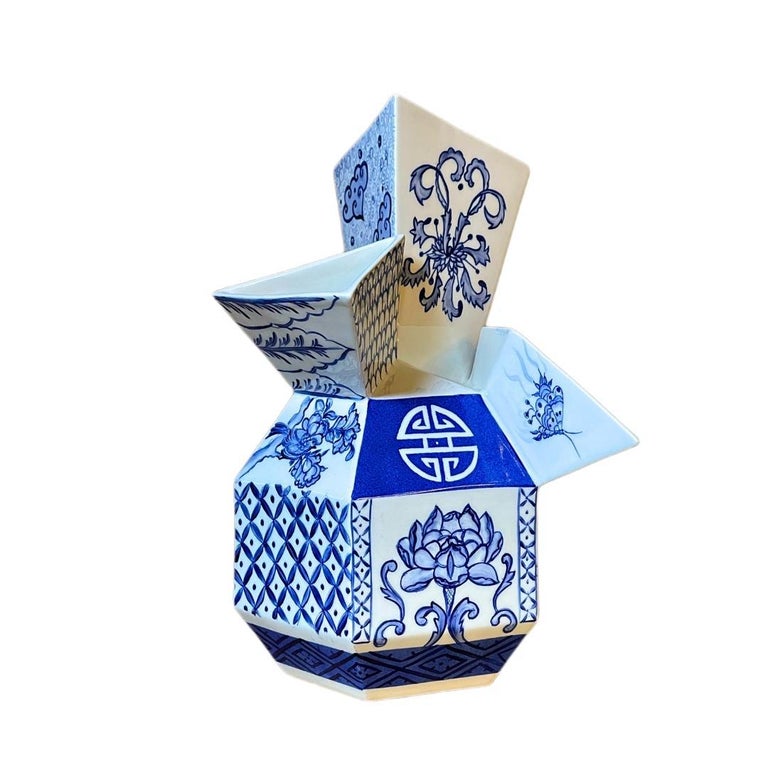 Hand Painted Porcelain Tulip Vase with Chinese Patterns For Sale at 1stDibs