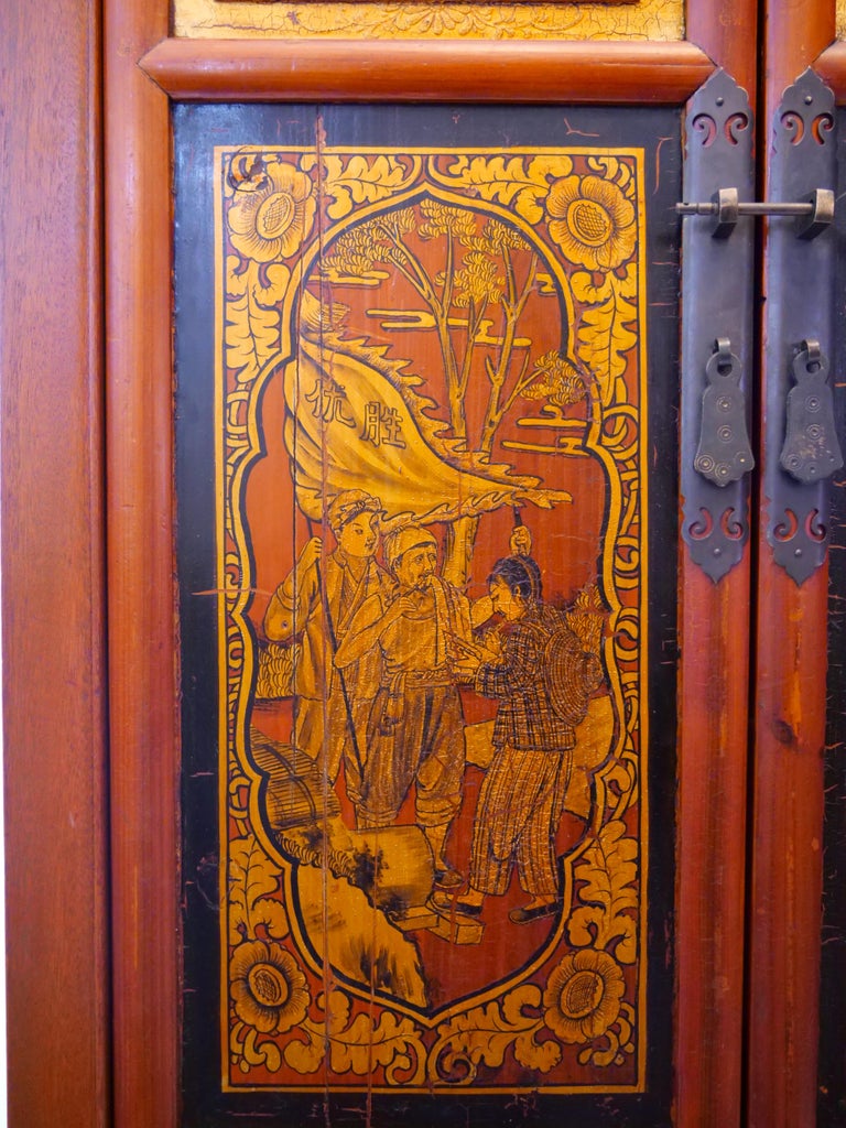 Hand Painted Red / Gilt Wood Chinoiserie Decorated Cabinet For Sale at ...