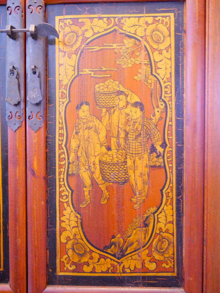 Hand Painted Red / Gilt Wood Chinoiserie Decorated Cabinet For Sale at ...