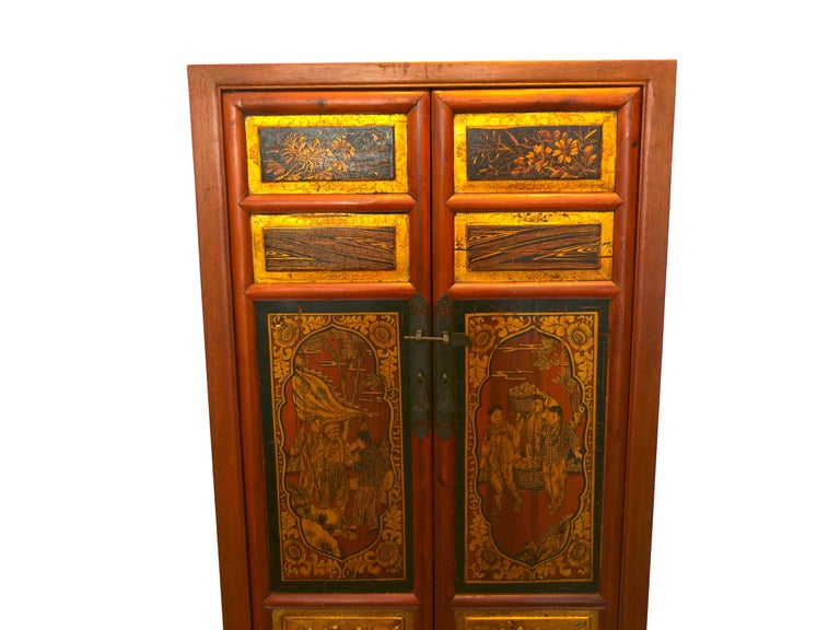 Hand Painted Red / Gilt Wood Chinoiserie Decorated Cabinet For Sale at ...