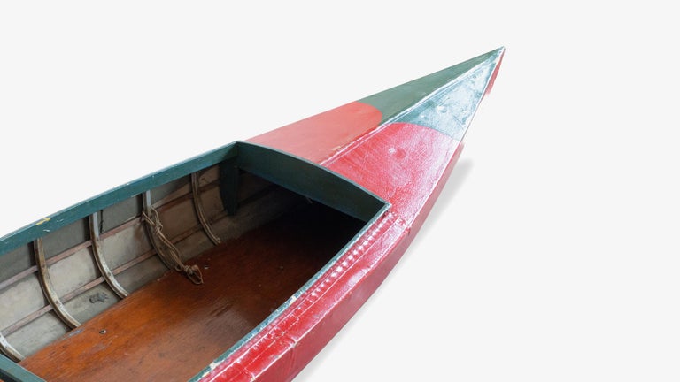 Hand Painted Red and Green Canoe at 1stDibs