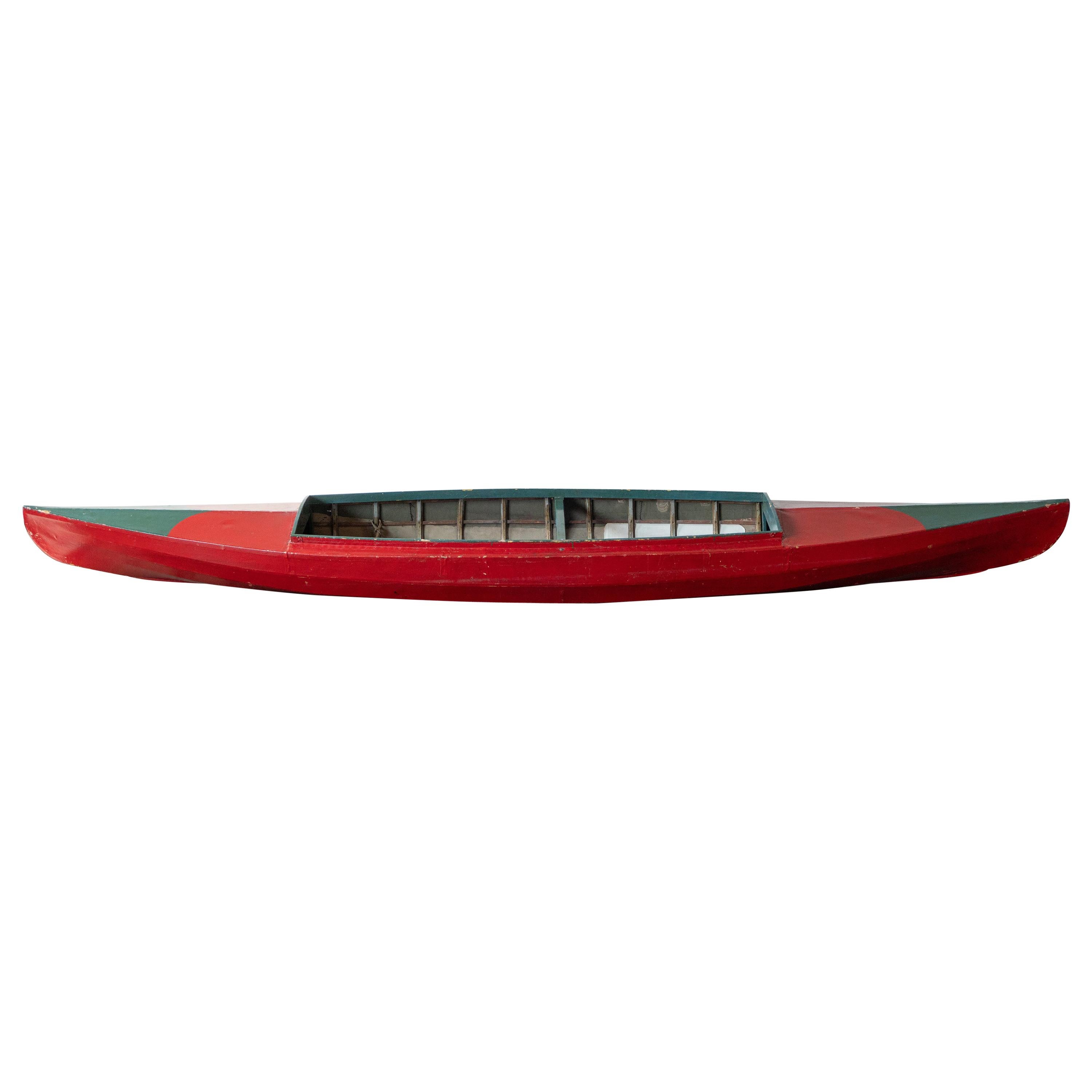 Hand Painted Red and Green Canoe at 1stDibs