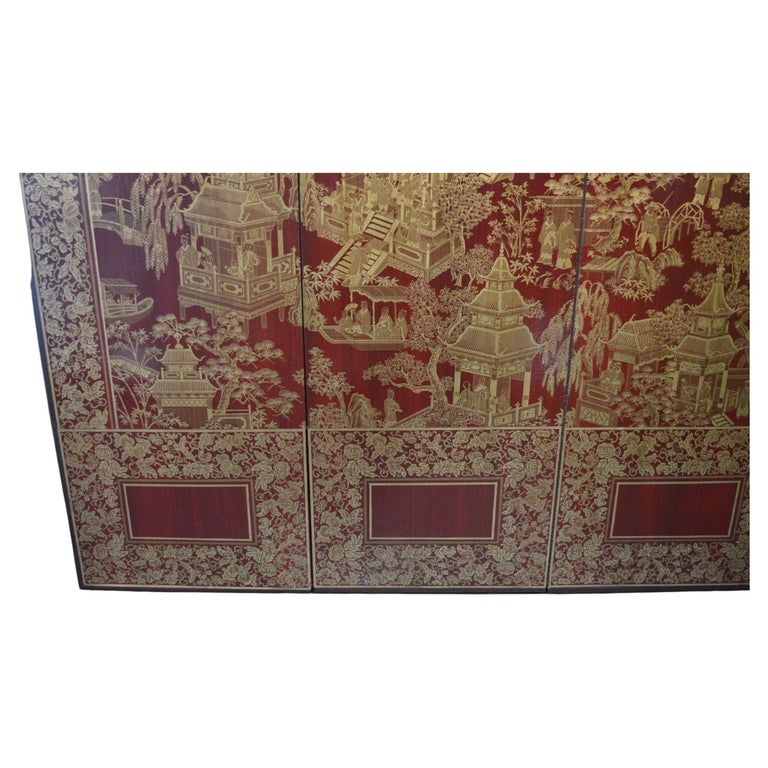 Hand Painted Robert Crowder, Chinoiserie Screen With Gold Leaf Detail ...