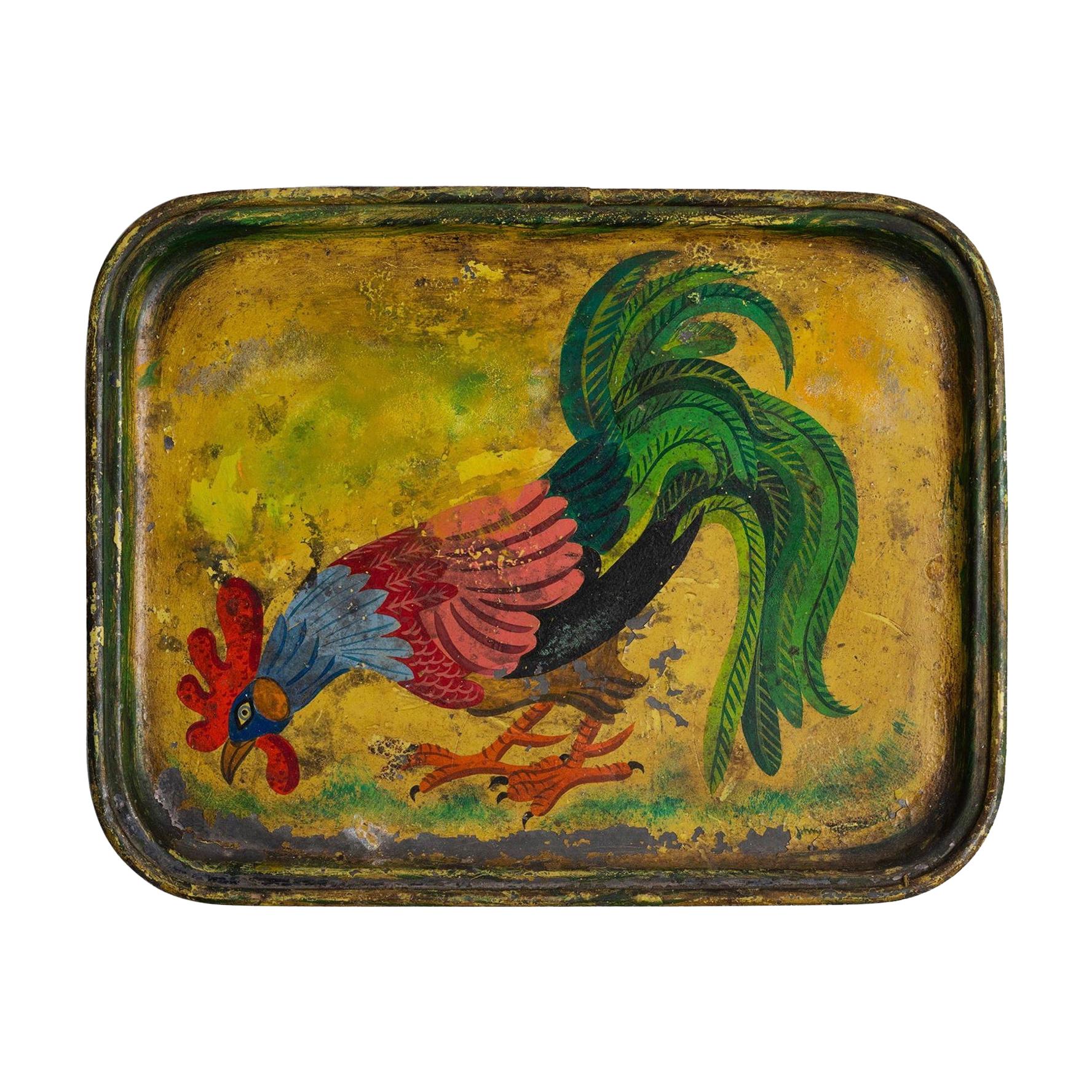Hand Painted Rooster Tray, 19th Century For Sale at 1stDibs