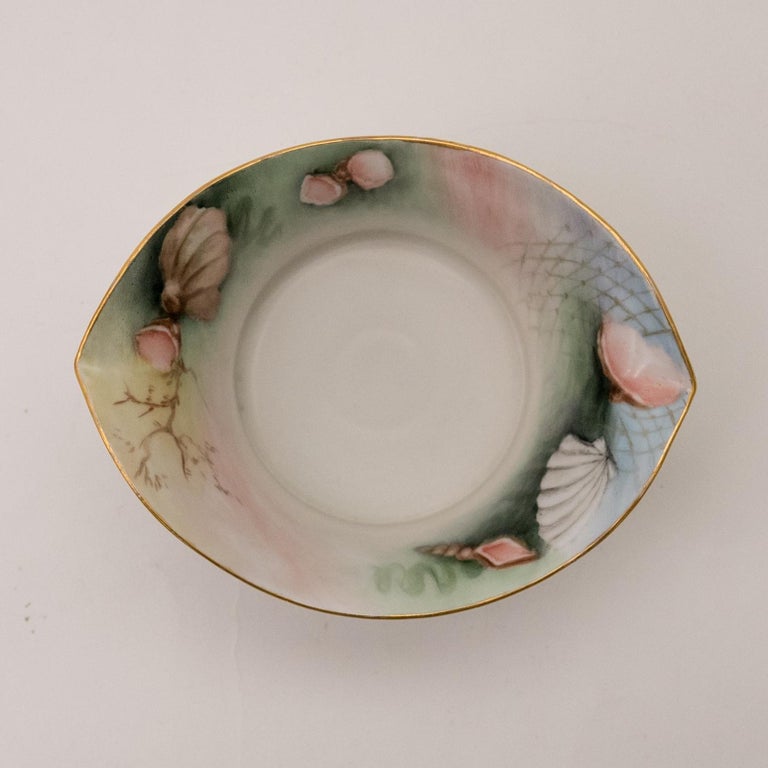 Hand Painted Sea Shell 2 Part Sauce Server, Antique Bavarian Artist ...
