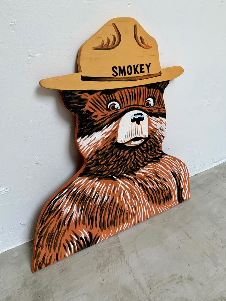 Hand Painted Smokey the Bear Wood Bust at 1stDibs