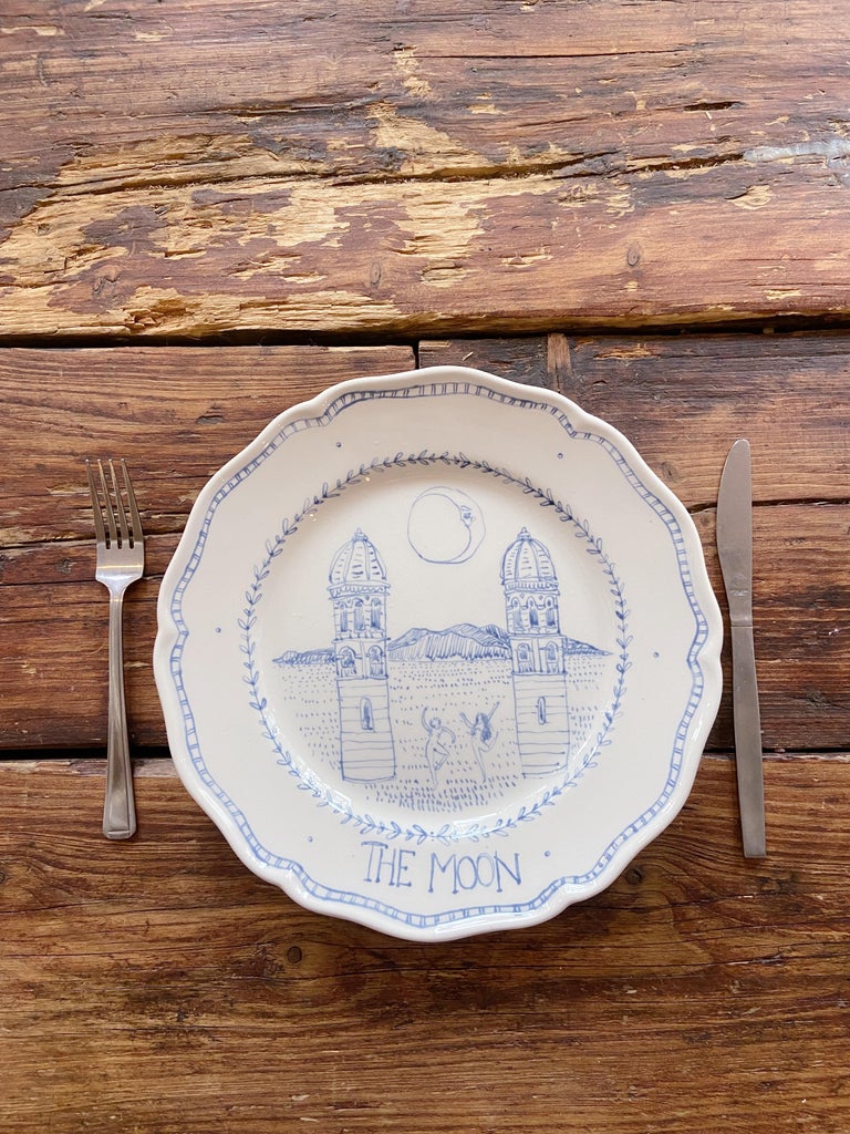 Hand Painted Tarot Inspired Ceramic Plate: The Moon For Sale at 1stDibs