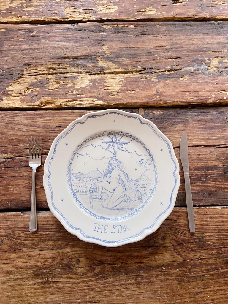 Hand Painted Tarot Inspired Ceramic Plate: The Star For Sale at 1stDibs