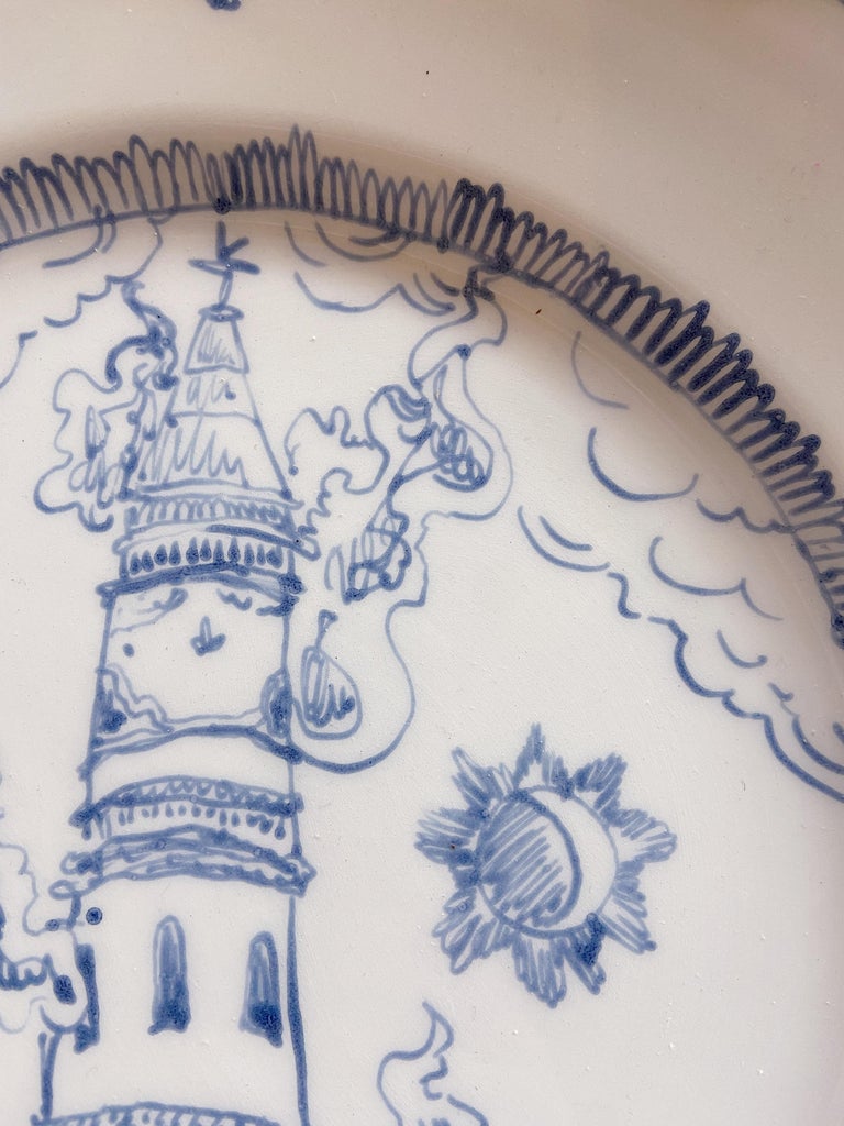 Hand Painted Tarot Inspired Ceramic Plate: The Tower For Sale at 1stDibs