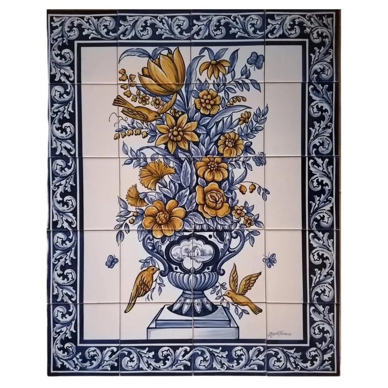 Yellow Flowers Tile Mural in Pure Clay and Fine Ceramic For Sale at ...