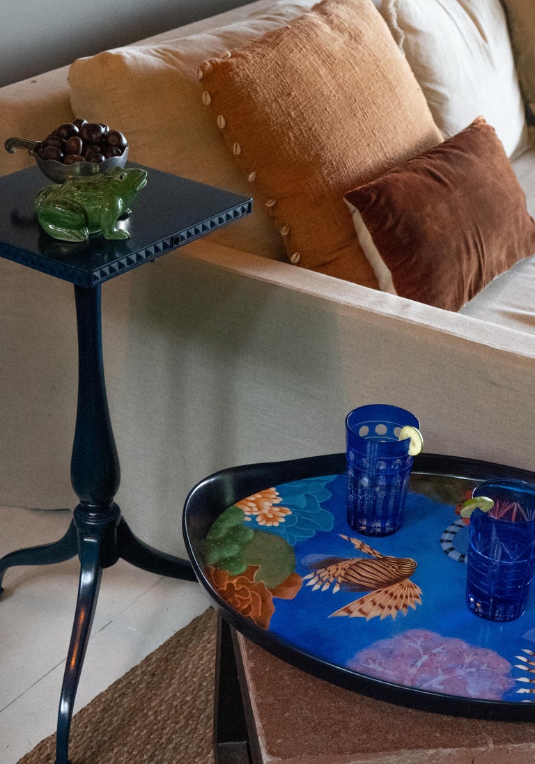 Hand Painted Tilt-Top Table Oval Tray Occasional Table with Classic ...