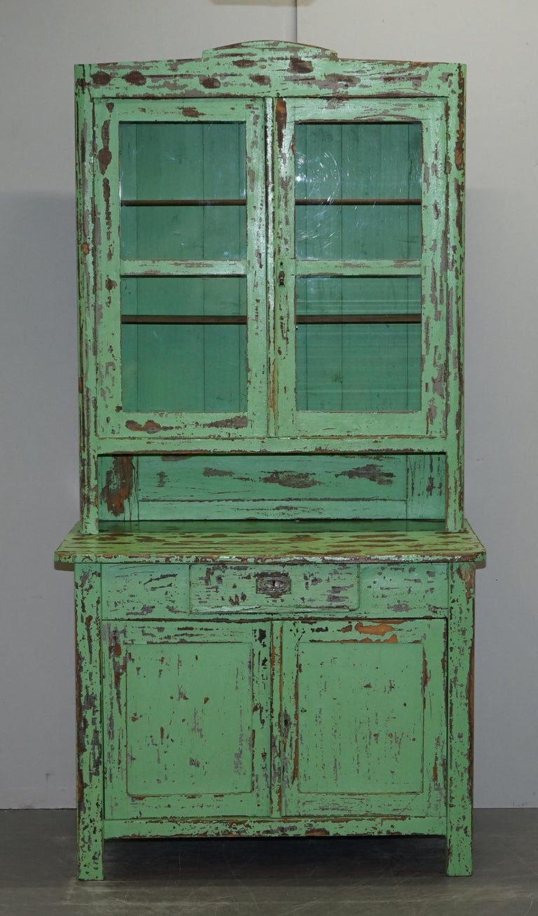 Hand Painted Victorian Distressed Green Dresser Bookcase or Kitchen ...