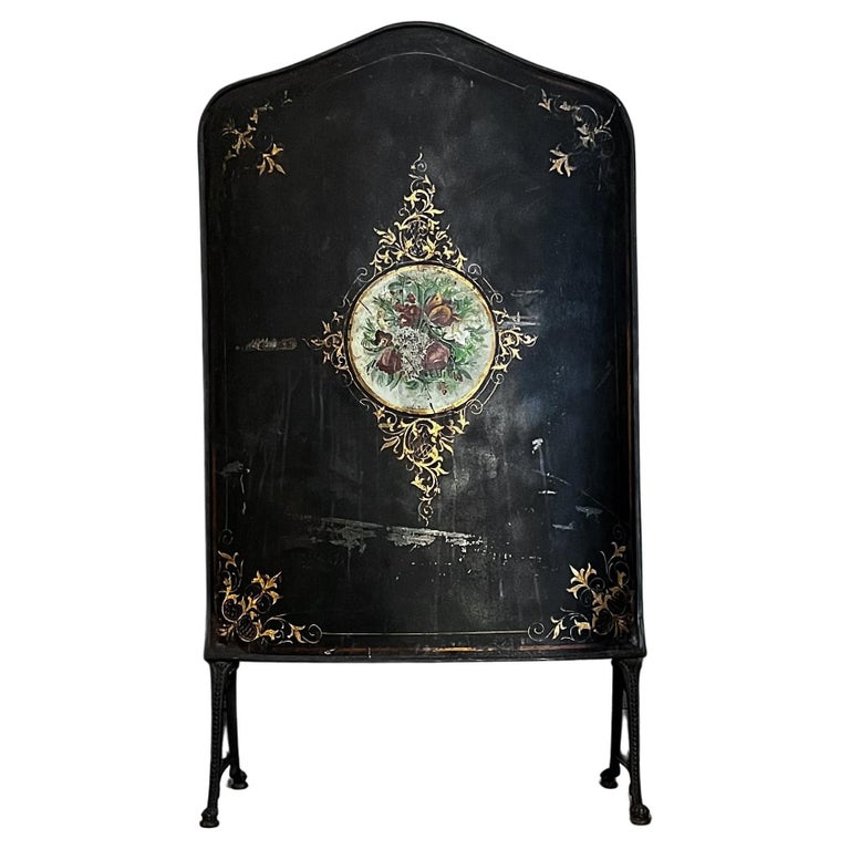 Hand Painted Victorian Fire Screen For Sale at 1stDibs