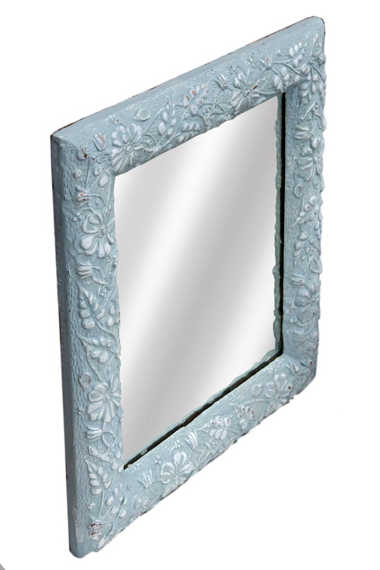 Hand-Painted Victorian Floral Relief Accent Mirror For Sale at 1stDibs