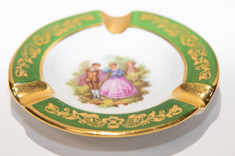 Hand-Painted Vintage Limoges France Round Fine Porcelain Ashtray at 1stDibs
