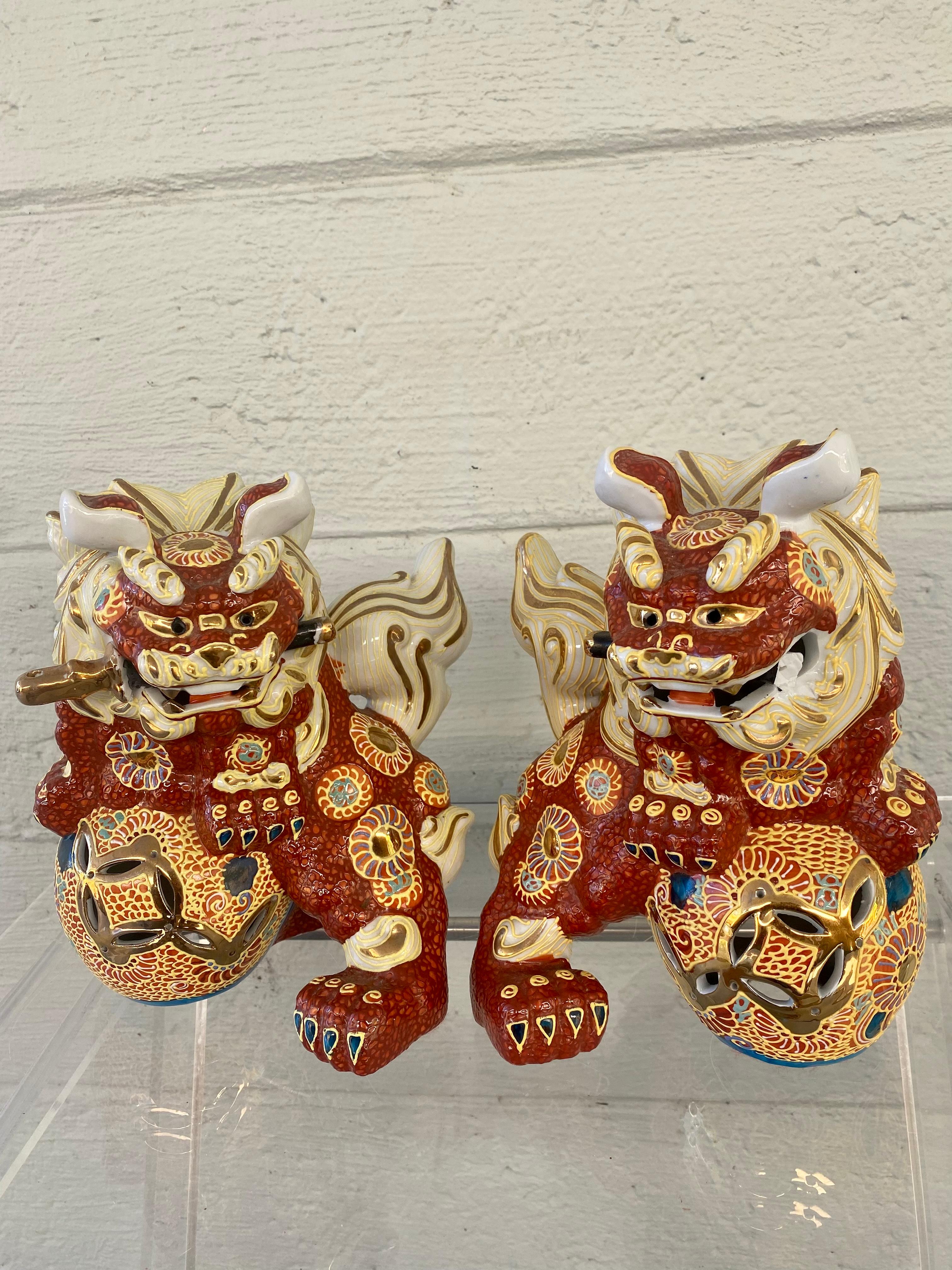 Hand Painted Vintage Porcelain Foo Dogs For Sale at 1stDibs | hands foo ...